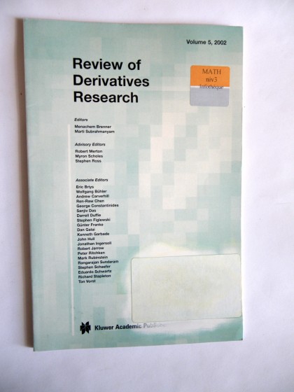 REVIEW OF DERIVATIVES RESEARCH - [Collectif] - Achat/Vente livres ...